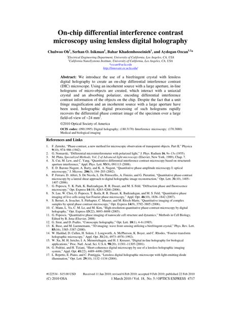 Pdf On Chip Differential Interference Contrast Microscopy Using Lensless Digital Holography