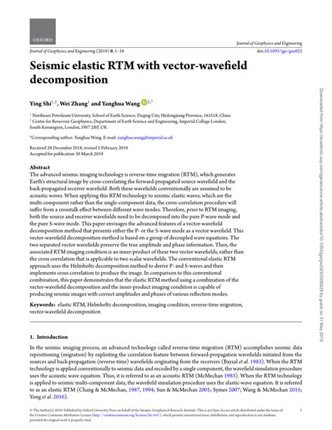 PDF Seismic Elastic RTM With Vector Wavefield Decomposition