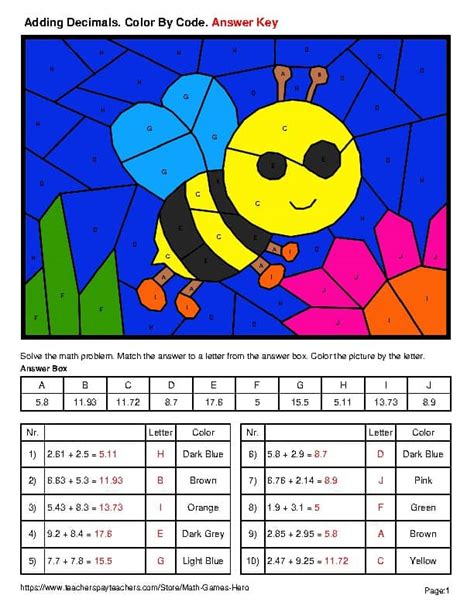Adding Decimals Spring Coloring Pages Color By Code By Math Games Hero