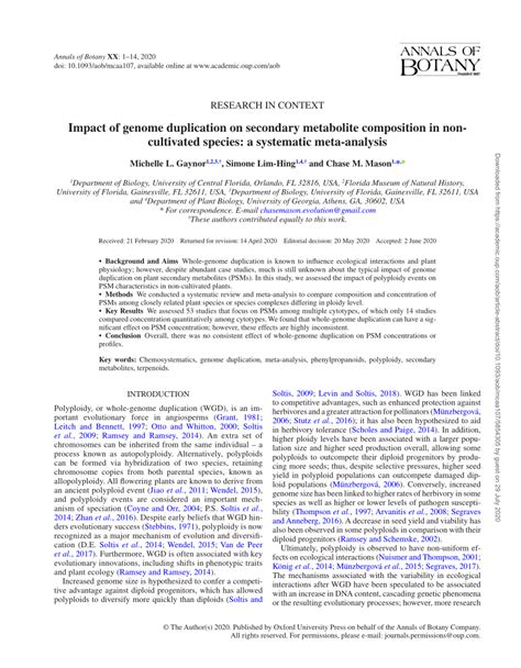 Pdf Impact Of Genome Duplication On Secondary Metabolite Composition