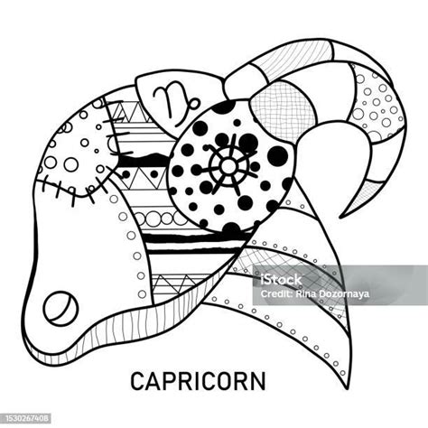염소자리 조디악 표지판 색칠하기 페이지 스팀펑크 스타일의 색칠하기 책 0명에 대한 스톡 벡터 아트 및 기타 이미지 0명