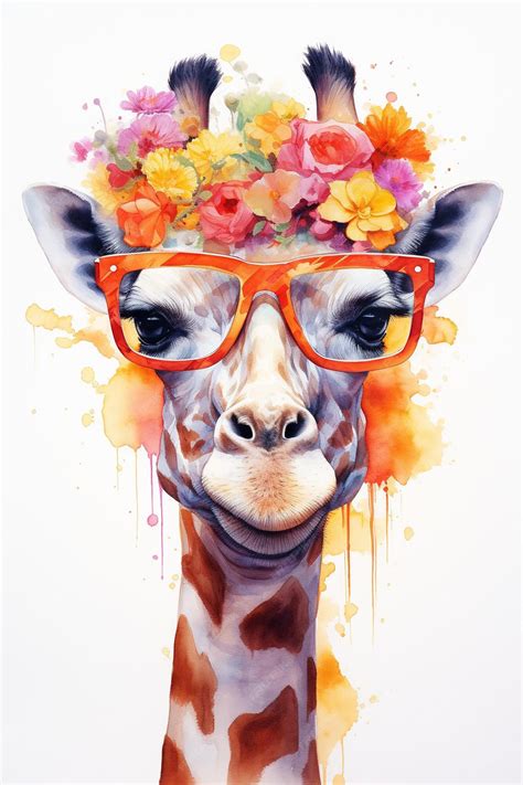 Premium Ai Image A Watercolor Painting Of A Giraffe With A Flower Crown