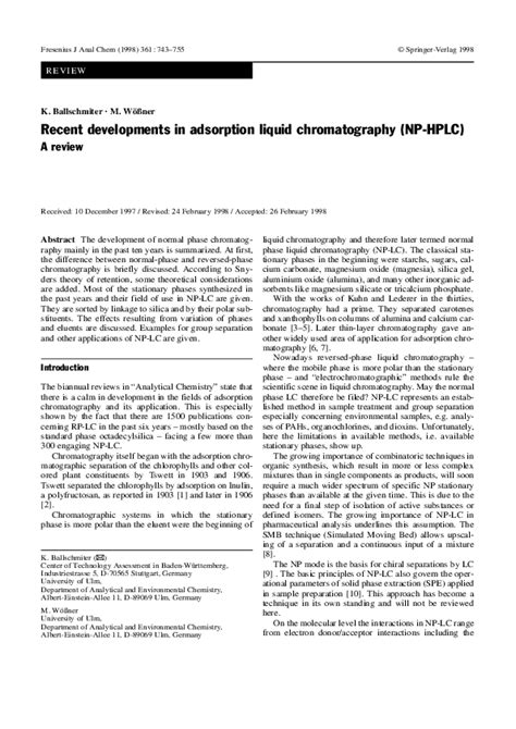 Pdf Recent Developments In Adsorption Liquid Chromatography Np Hplc