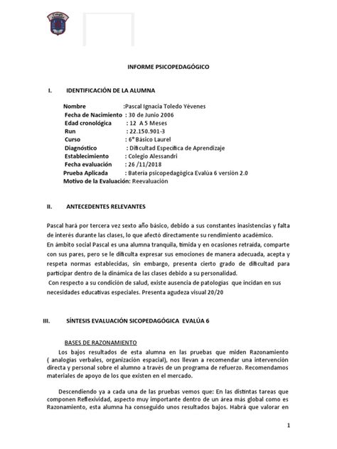 Informe Psicopedagogico Pdf Memoria Aprendizaje
