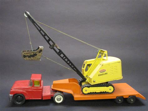 Structo Tractor With Tonka Lowboy Trailer And Dragline 255 L X 7 Wx