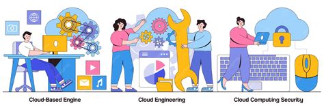 Premium Vector Cloudbased Engine Cloud Engineering And Computing Security Concepts With People
