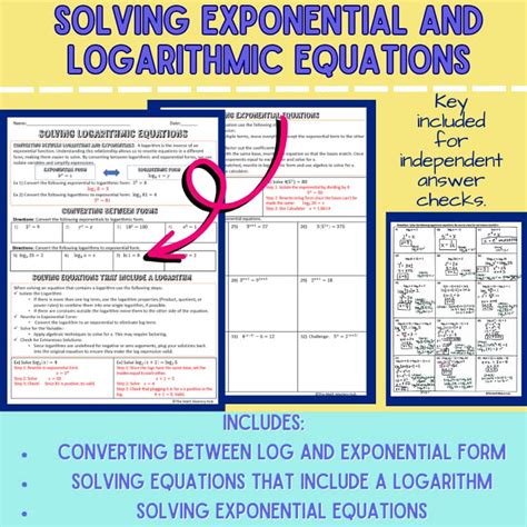 Solving Exponential And Logarithmic Equations Step By Step Practice Worksheet