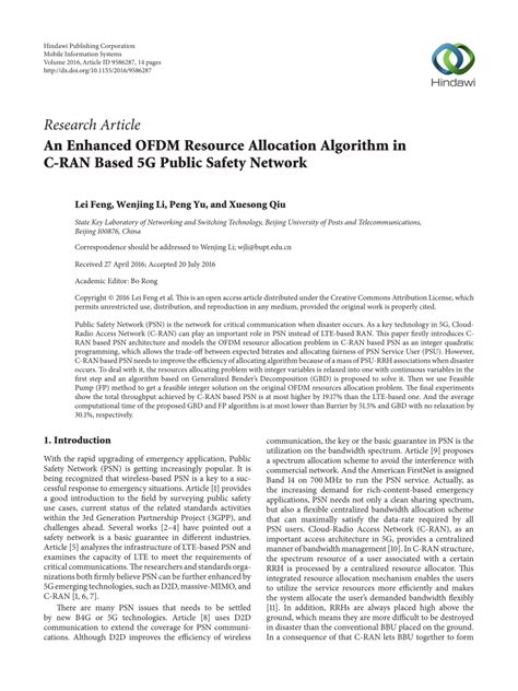 Pdf An Enhanced Ofdm Resource Allocation Algorithm In C Ran Based 5g Public Safety Network