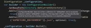 Resolved ConfigurationBuilder Does Not Contain A Definition For SetBasePath Or AddJsonFile