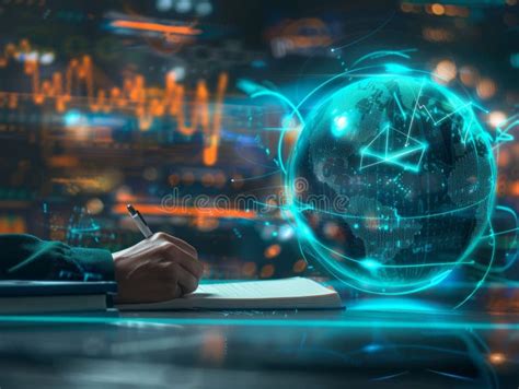 Futuristic Digital Analysis With Holographic Globe And Data Visualization Generative Ai Stock