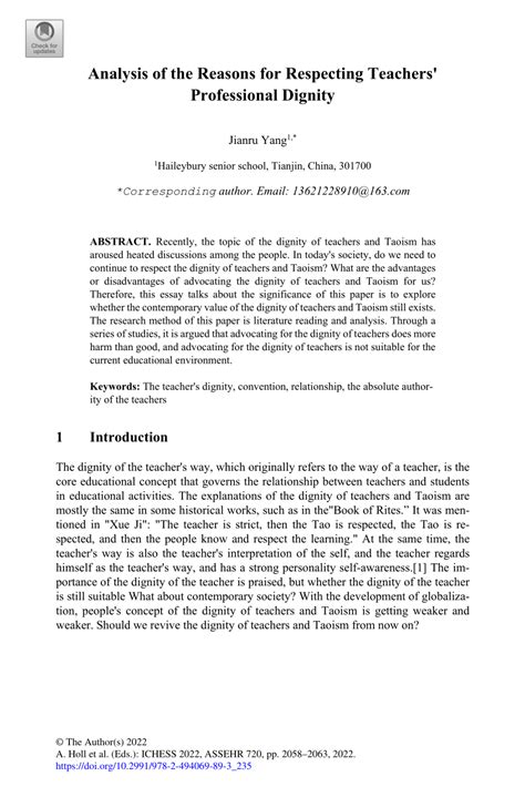 Pdf Analysis Of The Reasons For Respecting Teachers Professional Dignity