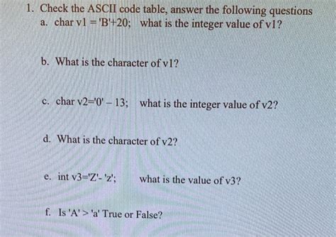 Solved 1 Check The Ascii Code Table Answer The Following