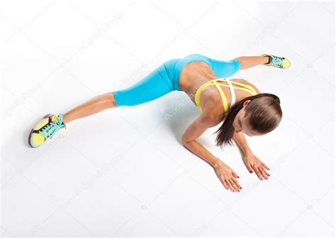 Sexy Sportswoman Doing Stretching Isolated On White Background Stock Photo Schum
