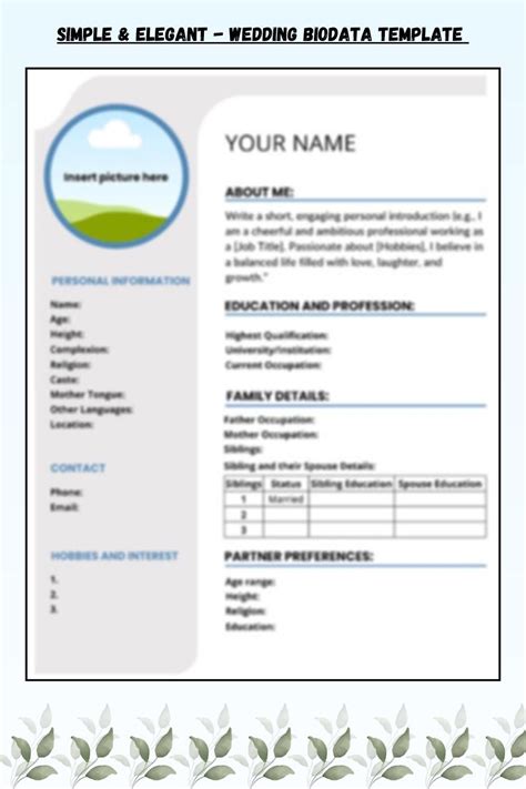 Wedding Biodata Template Editable Canva Matrimony Cv Classic