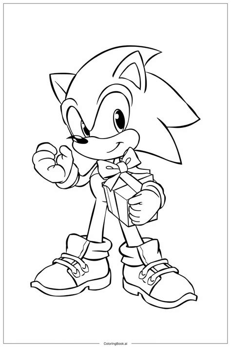Página Para Colorear Sonic Sosteniendo Un Regalo De Navidad Descarga