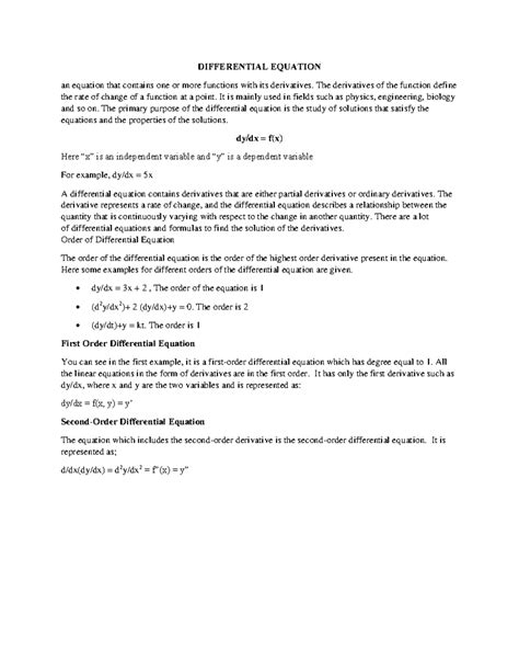 S8 Lecture Notes On The Concept And Meaning Of Differential Equation Differential Equation