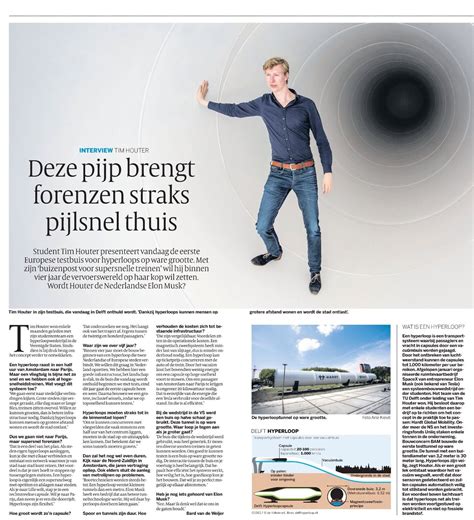 Tim Houter In Testbuis Hyperloop In De Volkskrant 1 Juni 2017
