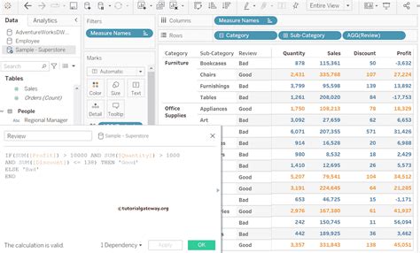 tableau and function