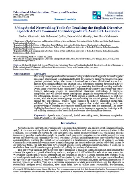 Using Social Networking Tools For Teaching The English Directive Speech Act Of Command To