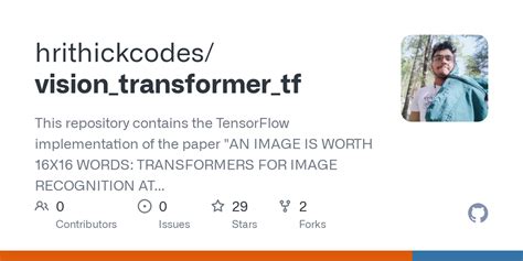 Github Hrithickcodesvisiontransformertf This Repository Contains