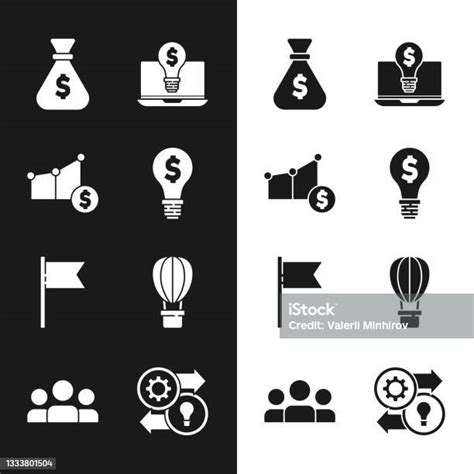 달러 파이 차트 및 머니 백 노트북 위치 마커 열기구 인적 자원 및 사용자 그룹 아이콘으로 전구를 설정합니다 벡터 0명에 대한