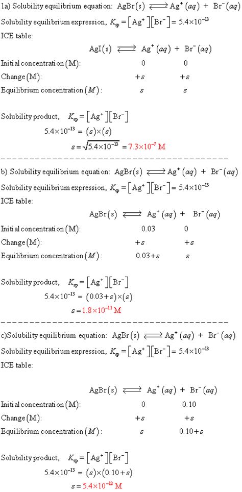 1 Using Appendix D Calculate The Molar Solubility Of Agbr In A Pure