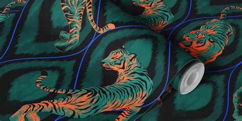 Tiger Pattern Black And Teal Wallpaper