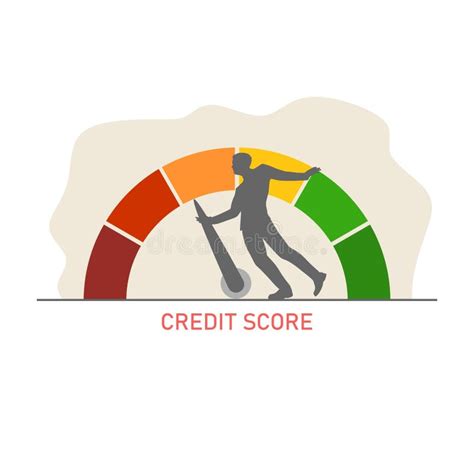 Man Pulling Credit Score Arrow Gauge Speedometer Indicator With Color Levels Measurement From