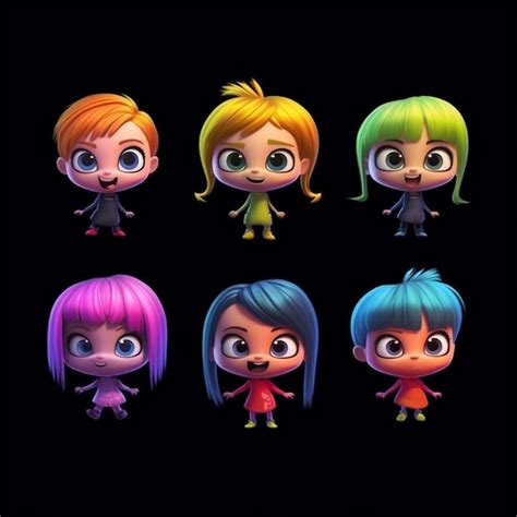 Premium Ai Image A Group Of Cartoon Girls With Different Colored Hair