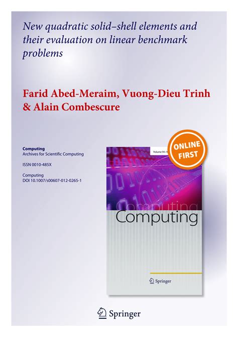 Pdf New Quadratic Solidshell Elements And Their Evaluation On Linear
