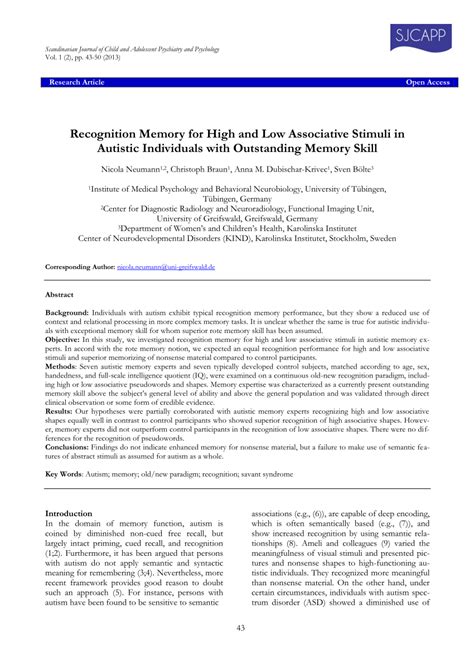 Pdf Recognition Memory For High And Low Associative Stimuli In Autistic Individuals With