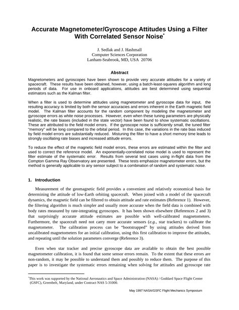 Pdf Accurate Magnetometergyroscope Attitudes Using A Filter With Correlated Sensor Noise