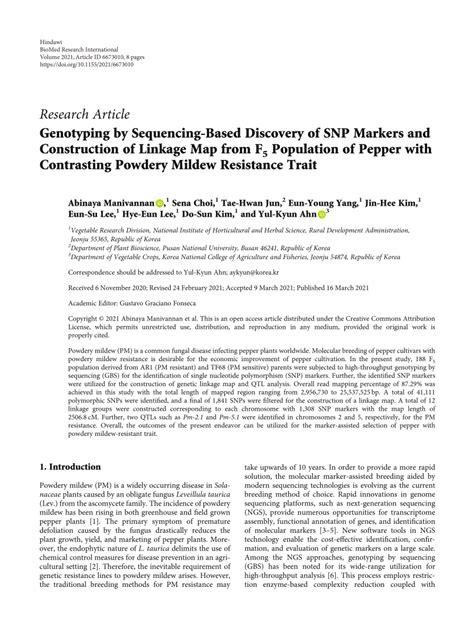 Pdf Genotyping By Sequencing Based Discovery Of Snp Markers And