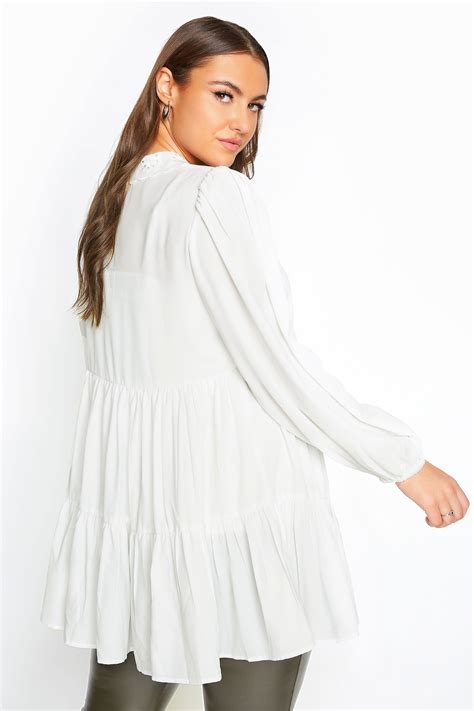LIMITED COLLECTION White Embroidered Collar Tiered Hem Shirt Yours