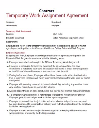 Free 10 Temporary Assignment Contract Samples In Pdf