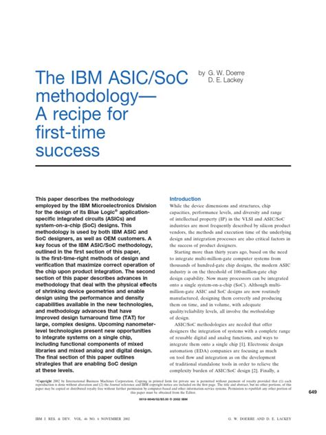 Ibm Asic Soc Methodology Pdf System On A Chip Logic Synthesis