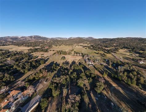 Aerial View Of Valley With Farmland An Forest In Julian California