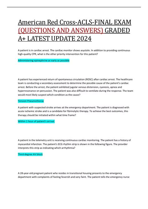American Red Cross Acls Final Exam Questions And Answers Graded A Latest Update 2024