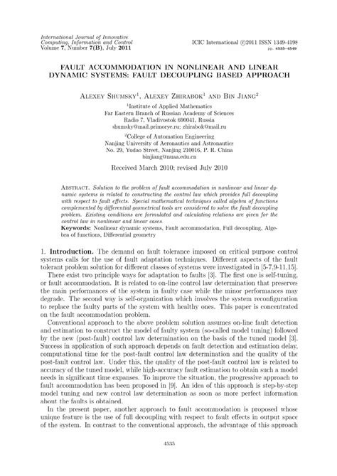 Pdf Fault Accommodation In Nonlinear And Linear Dynamic Systems