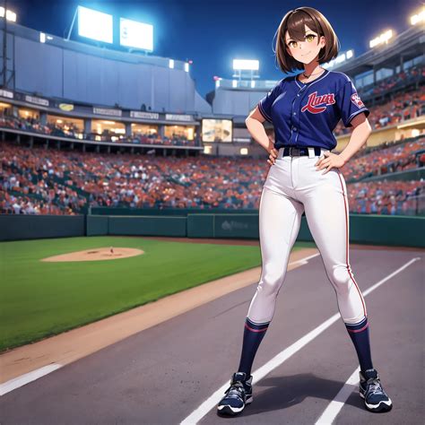 Anime Baseball Player Posing For A Picture In A Stadium Seaart Ai
