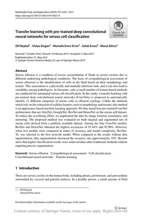 Transfer Learning With Pre Trained Deep Convolutional Neural Networks For Serous Cell