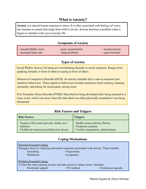 Anxiety Handout Notes What Is Anxiety Anxiety Is A Natural Human