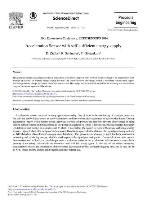 Pdf Acceleration Sensor With Self Sufficient Energy Supply
