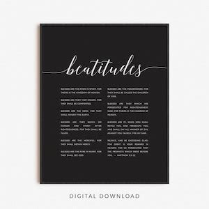 Beatitudes Bible Verse Wall Art Black Modern Christian Poster Matthew