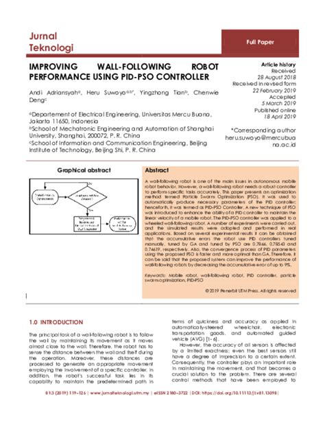 pdf improving the wall following robot performance using pid pso