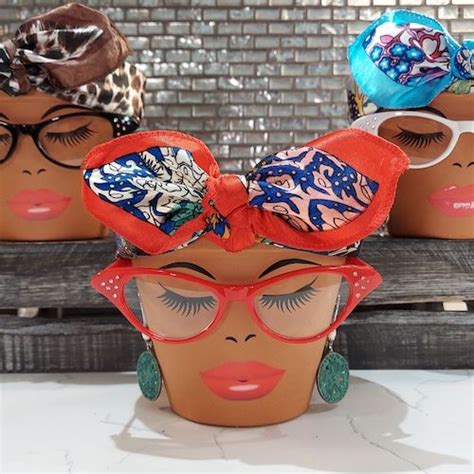 Sassy Soul Sister Head Planter With Glasses Clay Face Pot With