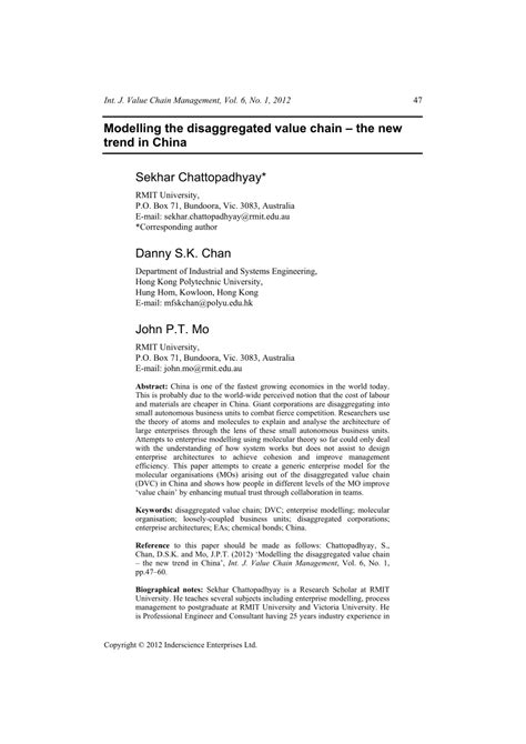 Pdf Modelling The Disaggregated Value Chain The New Trend In China