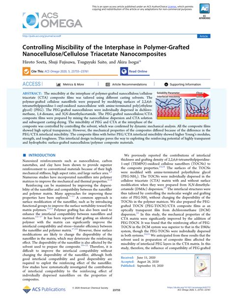 Pdf Controlling Miscibility Of The Interphase In Polymer Grafted Nanocellulose Cellulose