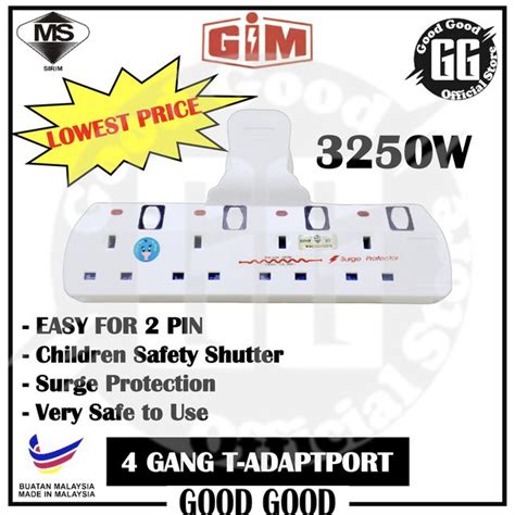 [lowest Price] Gim 4 Way T Type Multi Adaptor Extension Socket With
