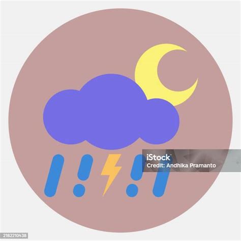 아이콘 천둥 폭풍 밤 날씨 요소 기호입니다 색상 메이트 스타일의 아이콘입니다 인쇄물 웹 스마트폰 앱 포스터 인포그래픽 로고 표지판 등에 적합합니다 0명에 대한 스톡 벡터